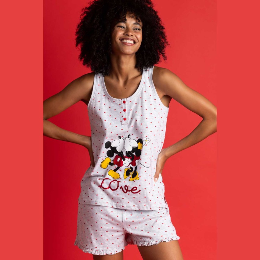 Pigiama canotta corto Disney Minnie Topolino cuori 55977