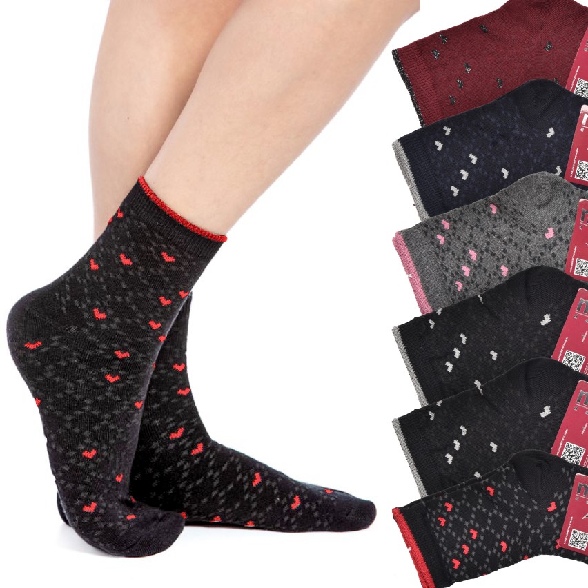 Calzini caldo cotone donna Meritex cuoricini 3580 A 6 paia | Intimorosa