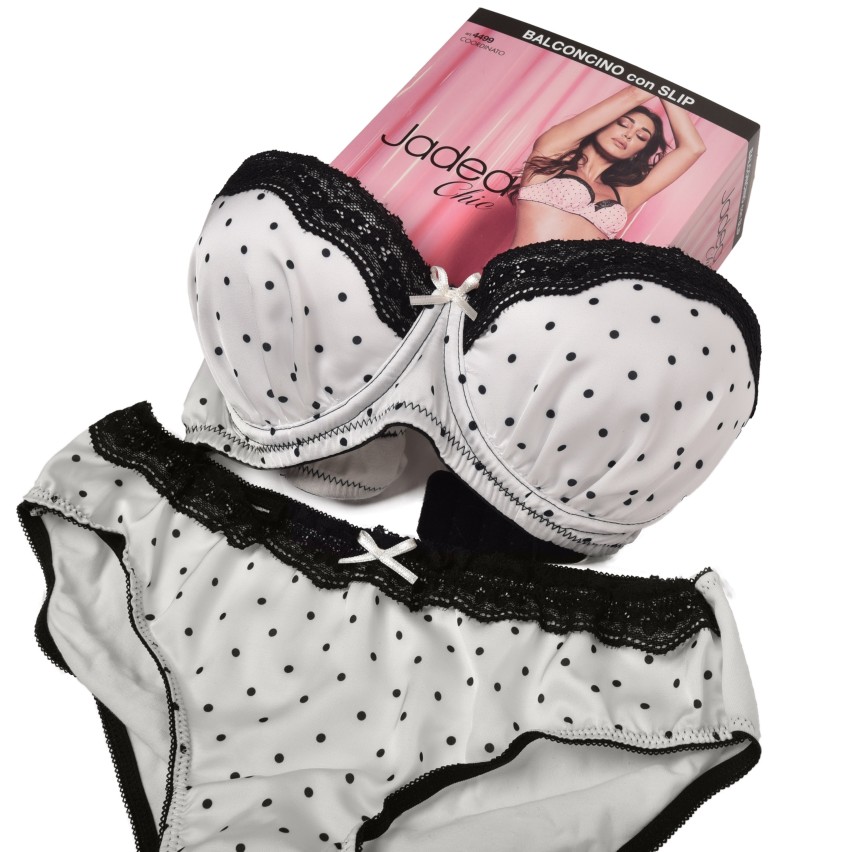 Coordinato Jadea 4499 balconcino + slip cotone pizzo a pois Seta