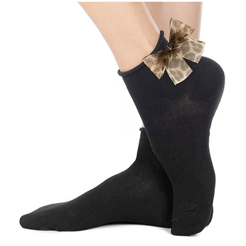 Calzini da donna moda Meritex 5648 con fiocchetto leopardato | Intimorosa