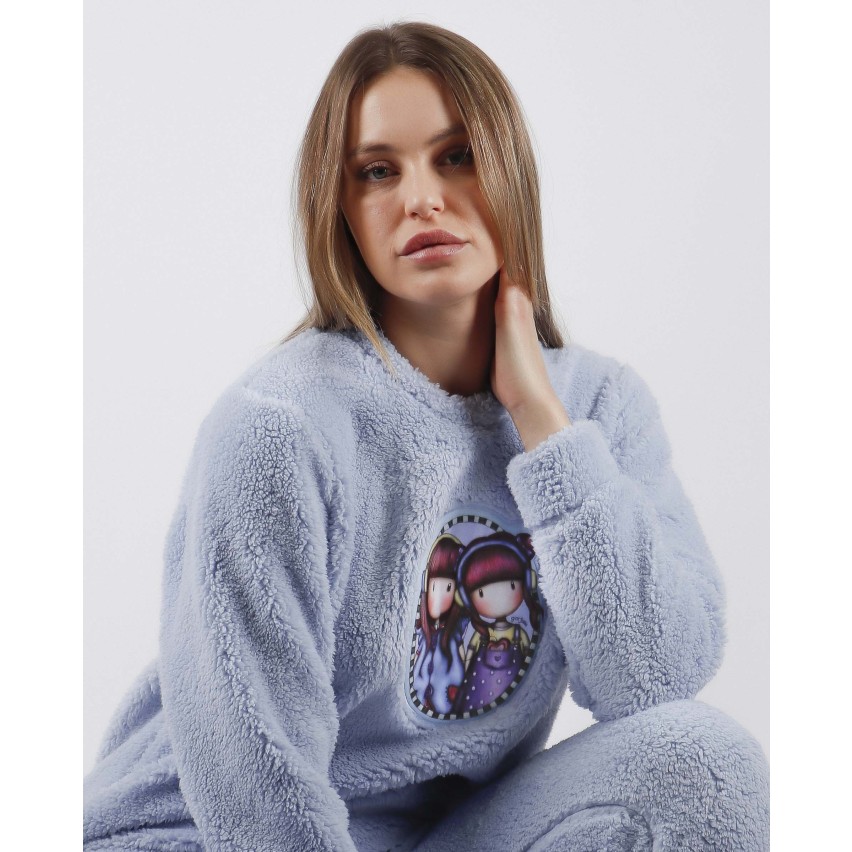 Pigiama donna Santoro Gorjuss 56605 pile sherpa celeste | Intimorosa