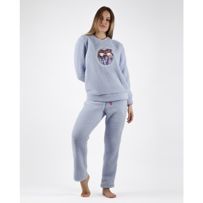 Pigiama donna Santoro Gorjuss 56605 pile sherpa celeste | Intimorosa