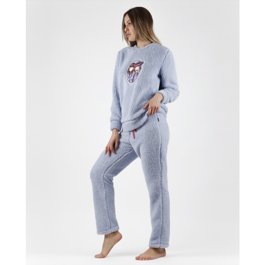 Pigiama donna Santoro Gorjuss 56605 pile sherpa celeste | Intimorosa