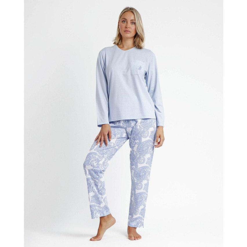 Pigiama donna Admas 60135 cotone celeste bianco | Intimorosa