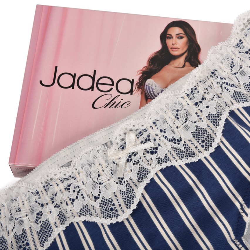 Slip vita bassa Jadea 6321 nero + blu in cotone elasticizzato e pizzo 2 pz | Intimorosa