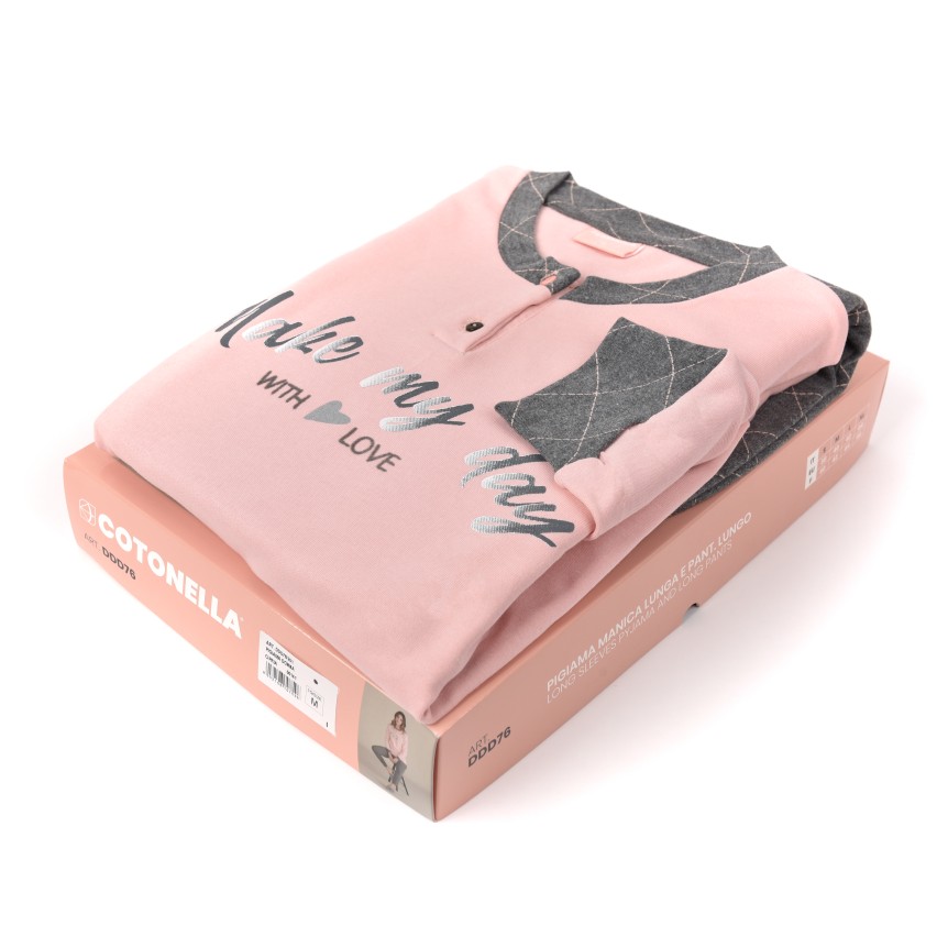 Pigiama caldo cotone interlock donna Cotonella DDD76 rosa | Intimorosa