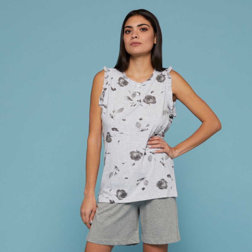 Pigiama donna corto Cippi 8682-S23 cotone grigio melange | Intimorosa