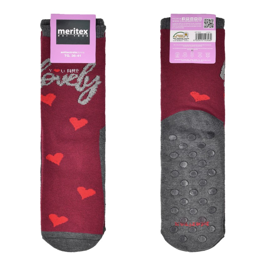 Calze antiscivolo donna Meritex 9928 Bordeaux + Rosso | Intimorosa