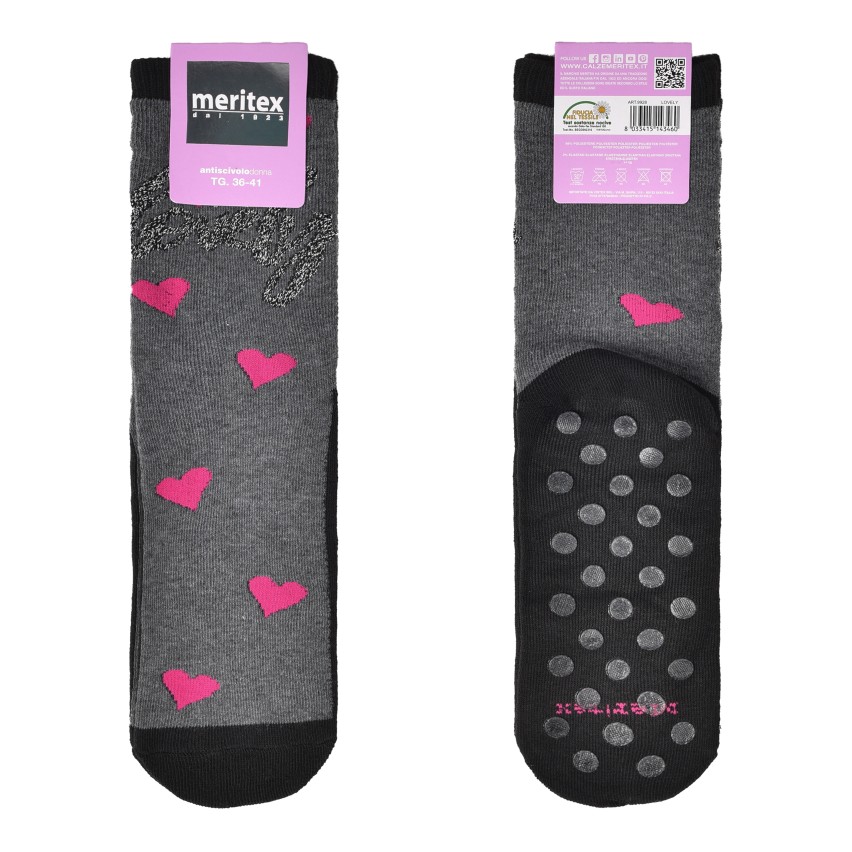 Calze antiscivolo donna Meritex 9928 Grigio + Fucsia | Intimorosa