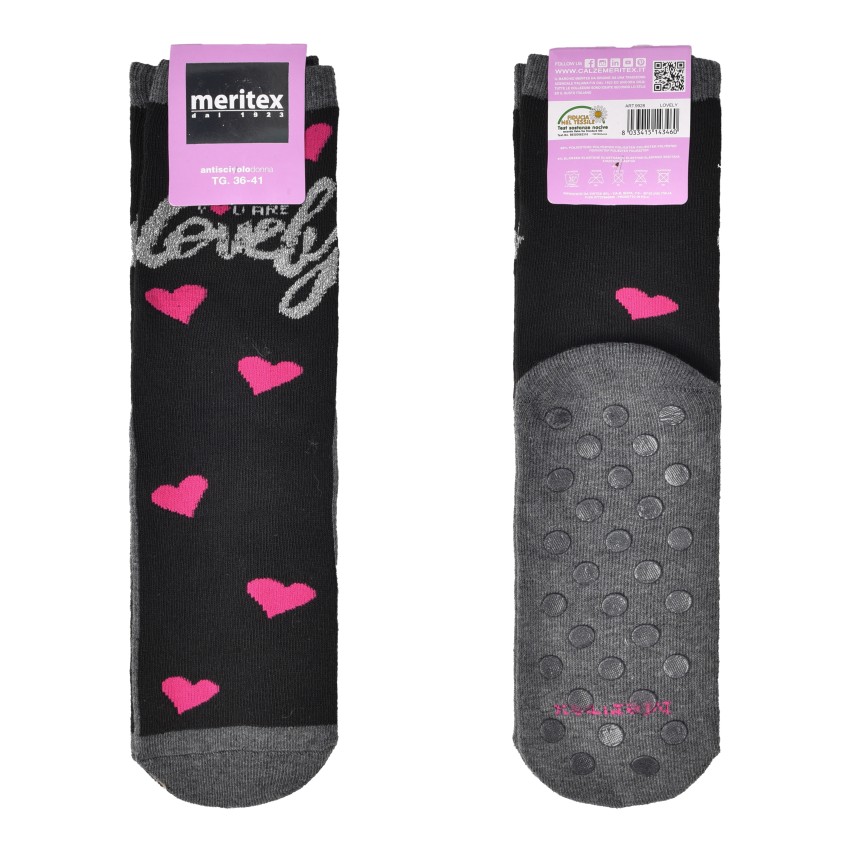 Calze antiscivolo donna Meritex 9928 Nero + Rosa | Intimorosa
