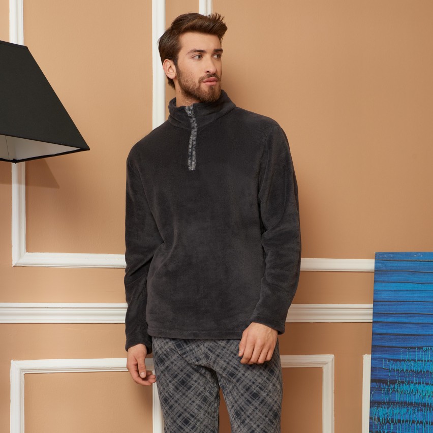 Pigiama uomo in coral invernale antracite quadroni Karelpiù 3483 ...