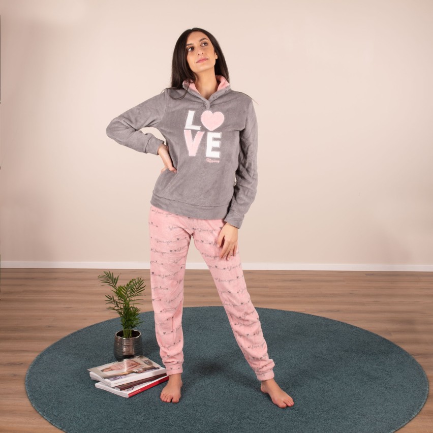 Pigiama donna caldissimo coral fleece Biancaluna Kissimo 33010 rosa ...
