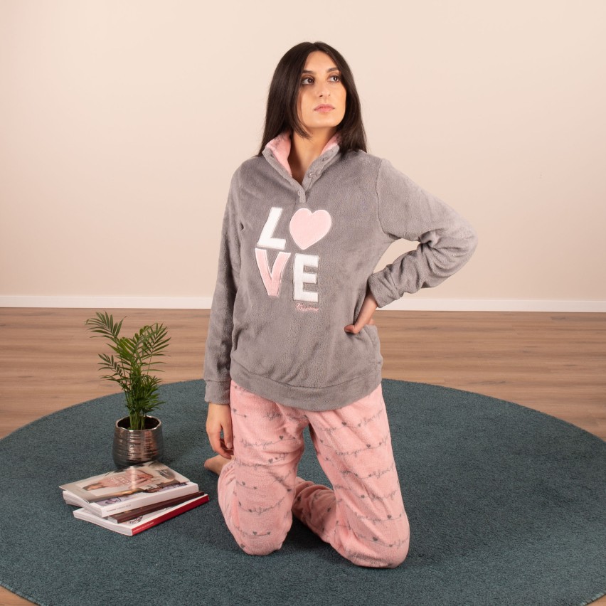 Pigiama donna caldissimo coral fleece Biancaluna Kissimo 33010 rosa ...