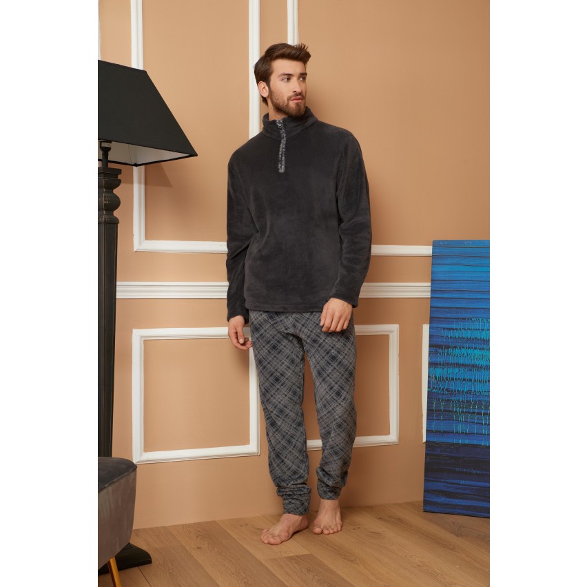 Pigiama uomo in coral invernale antracite quadroni Karelpiù 3483 ...