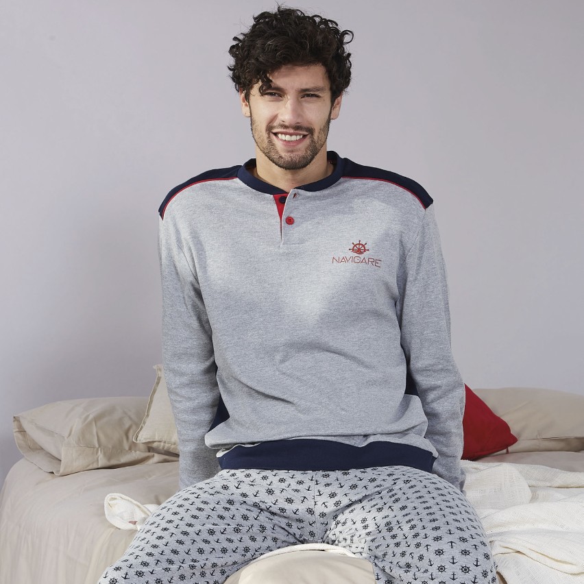 Pigiama uomo Navigare caldo cotone grigio B2141338 | Intimorosa