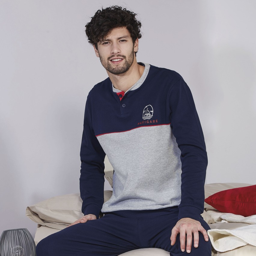 Pigiama uomo grigio blu interlock Navigare sportivo B2141339 | Intimorosa
