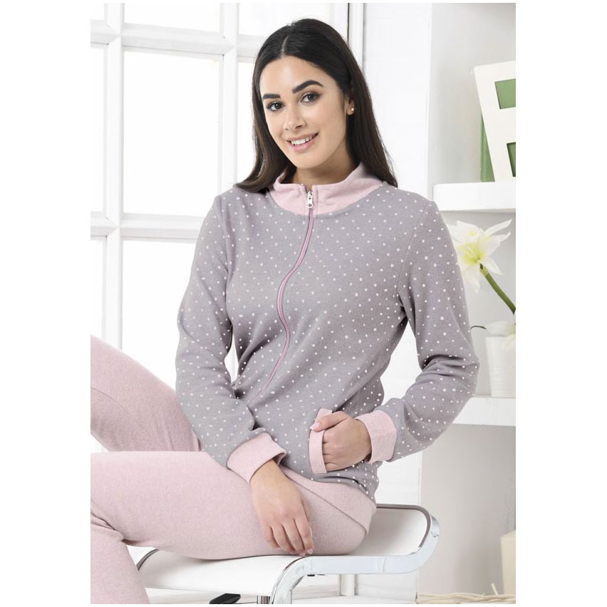 Pigiama donna giacca Biancaluna punto milano D2536 cipria | Intimorosa