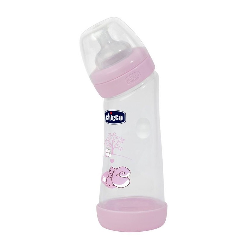 Biberon angolato Chicco silicone 250 ml 0m+ rosa | Intimorosa