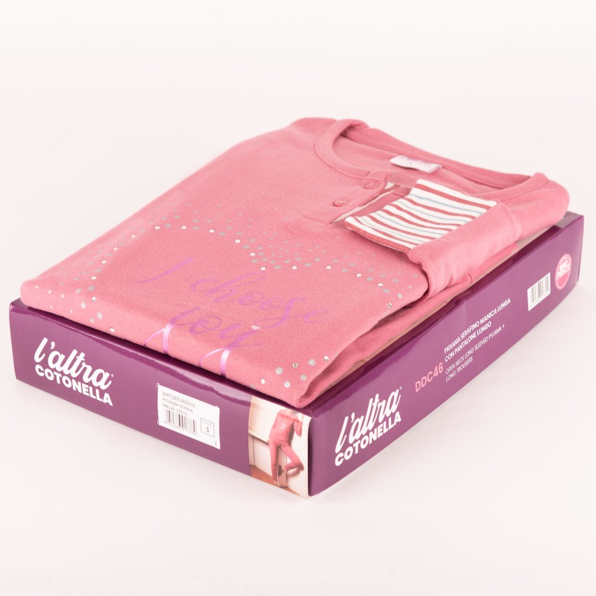 Pigiama donna Cotonella cotone interlock cuore strass DDC46 malva ...