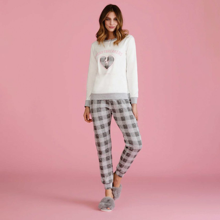 Pigiama donna Cotonella invernale DDD64 caldo cotone panna | Intimorosa