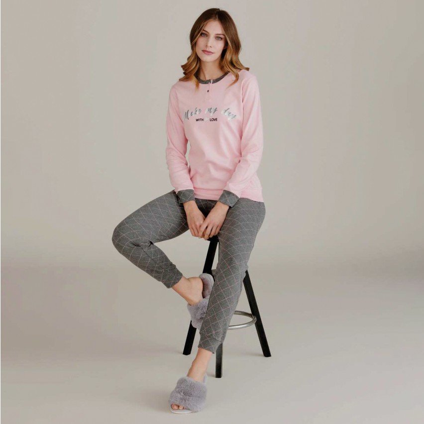 Pigiama caldo cotone interlock donna Cotonella DDD76 rosa | Intimorosa
