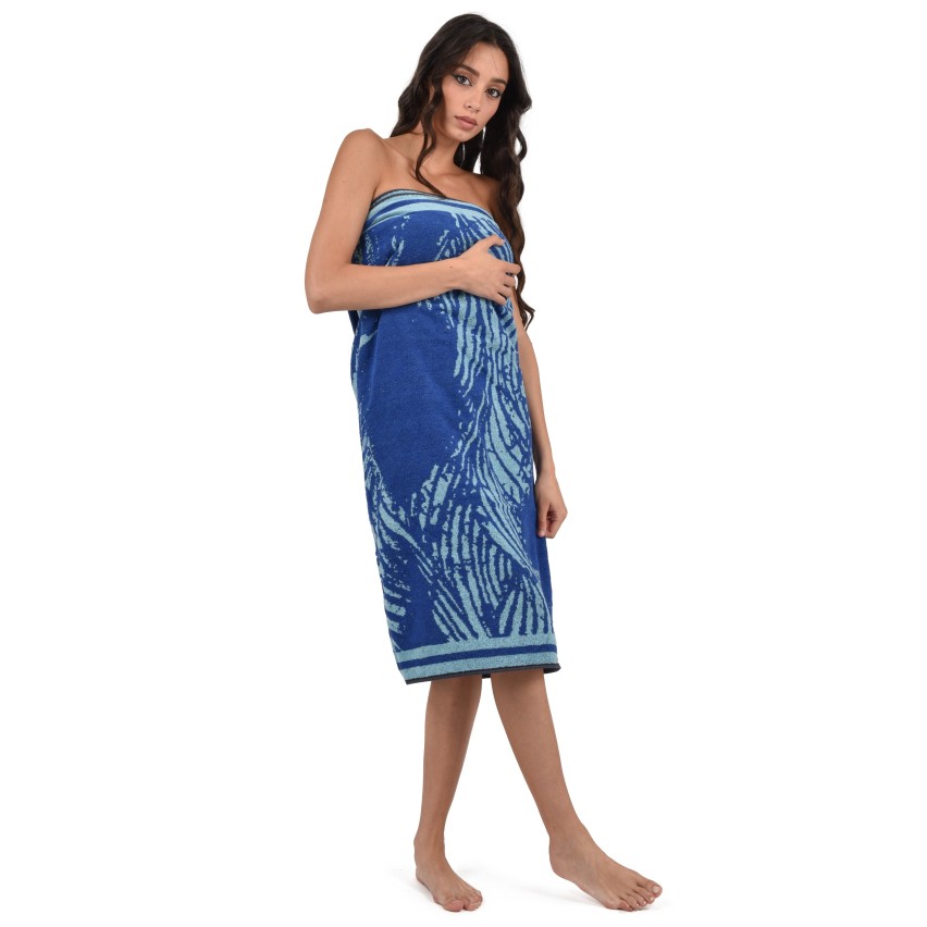 Telo mare Laura Biagiotti spugna jacquard "Shuri" blu 100% cotone | Intimorosa