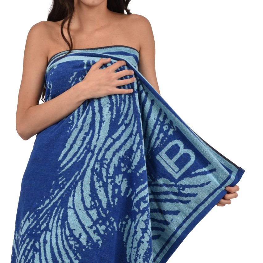 Telo mare Laura Biagiotti spugna jacquard "Shuri" blu 100% cotone | Intimorosa