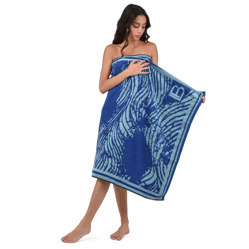 Telo mare Laura Biagiotti spugna jacquard "Shuri" blu 100% cotone | Intimorosa