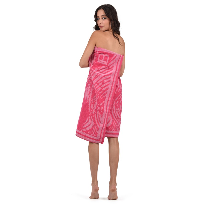 Telo mare Laura Biagiotti spugna jacquard "Shuri" fucsia 100% cotone | Intimorosa