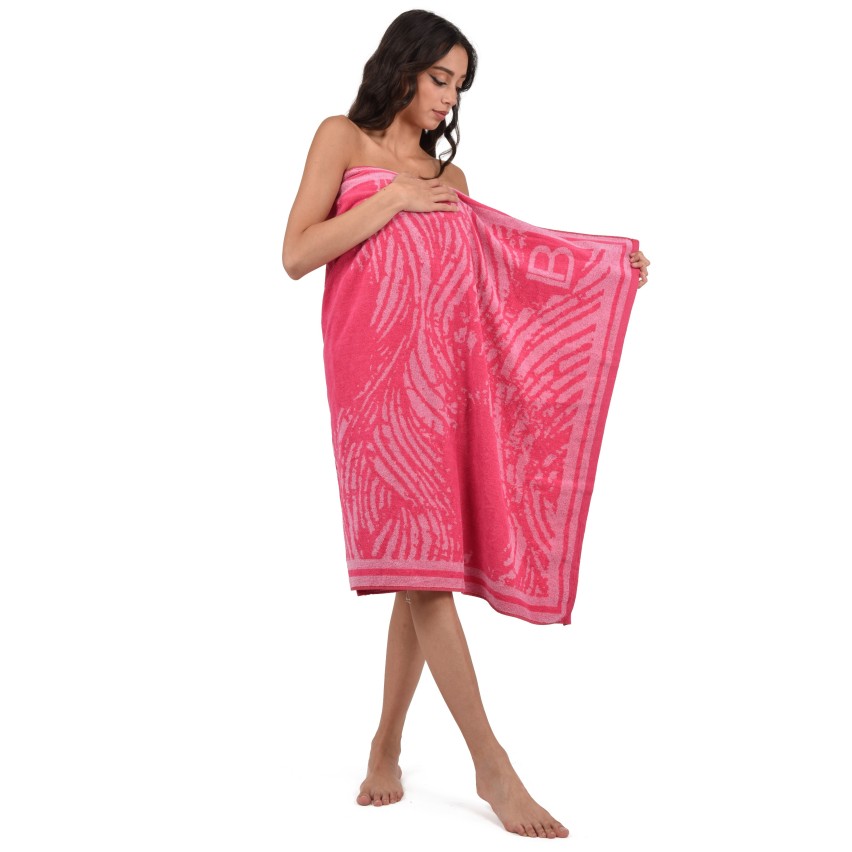 Telo mare Laura Biagiotti spugna jacquard "Shuri" fucsia 100% cotone | Intimorosa