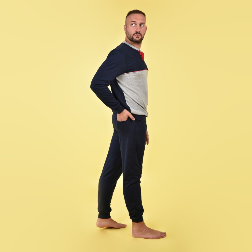 Pigiama uomo grigio blu interlock Navigare sportivo B2141339 | Intimorosa