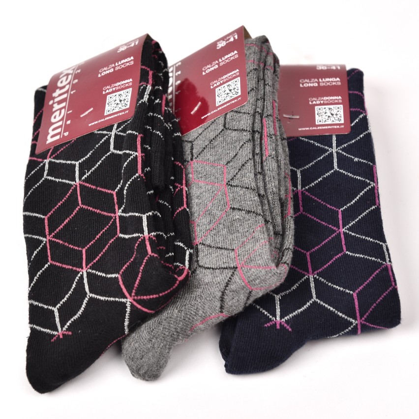 Calze lunghe gambaletto caldo cotone Meritex 6589 A 3 paia | Intimorosa
