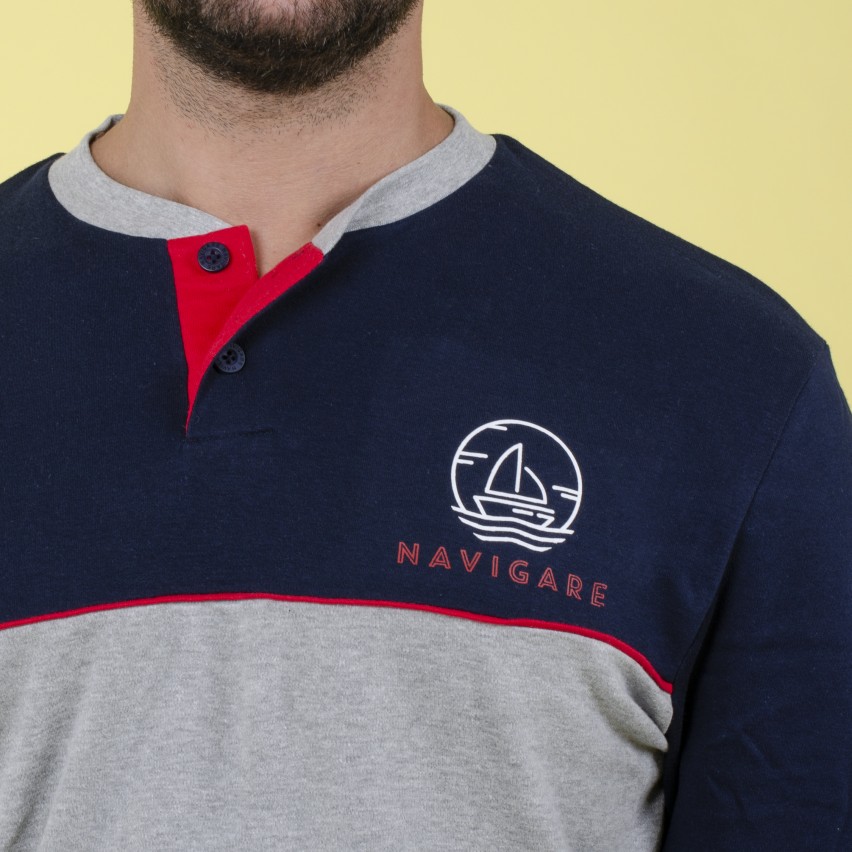 Pigiama uomo grigio blu interlock Navigare sportivo B2141339 | Intimorosa