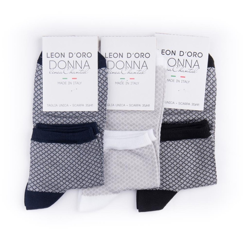 Calze donna corte Leon d'oro lisa 527/c rombi cotone 3 paia | Intimorosa