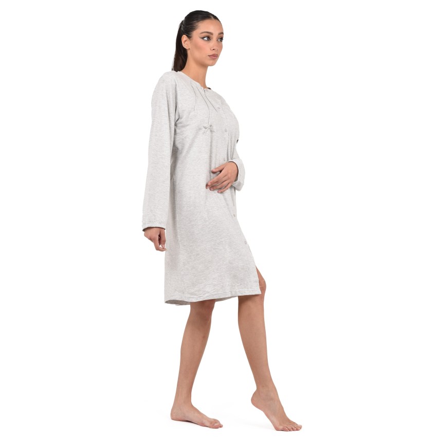 Cippi Camicia Da Notte Donna Aperta 2629 100 Cotone Grigio Chiaro