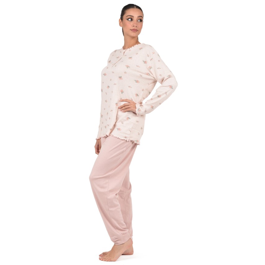 Pigiama donna Cippi 2268 caldo cotone fiori classico cipria | Intimorosa