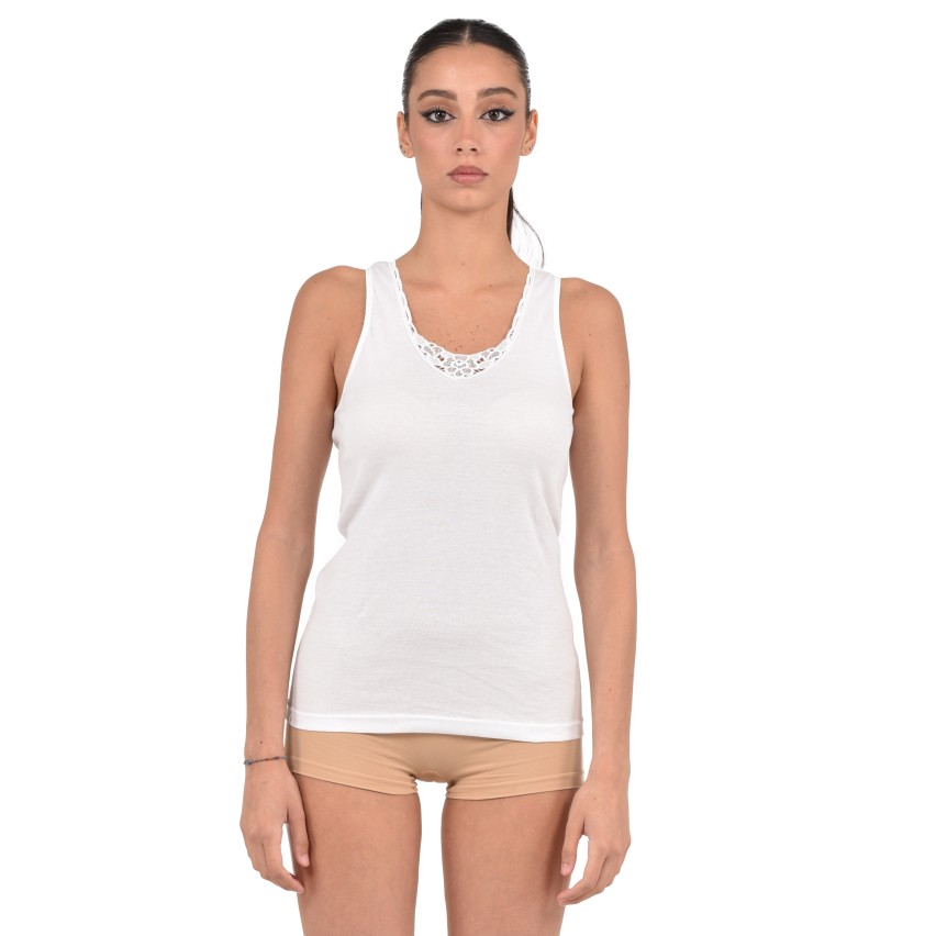 Canotta donna spalla larga Tiemme cc/10 100% cotone con pizzo