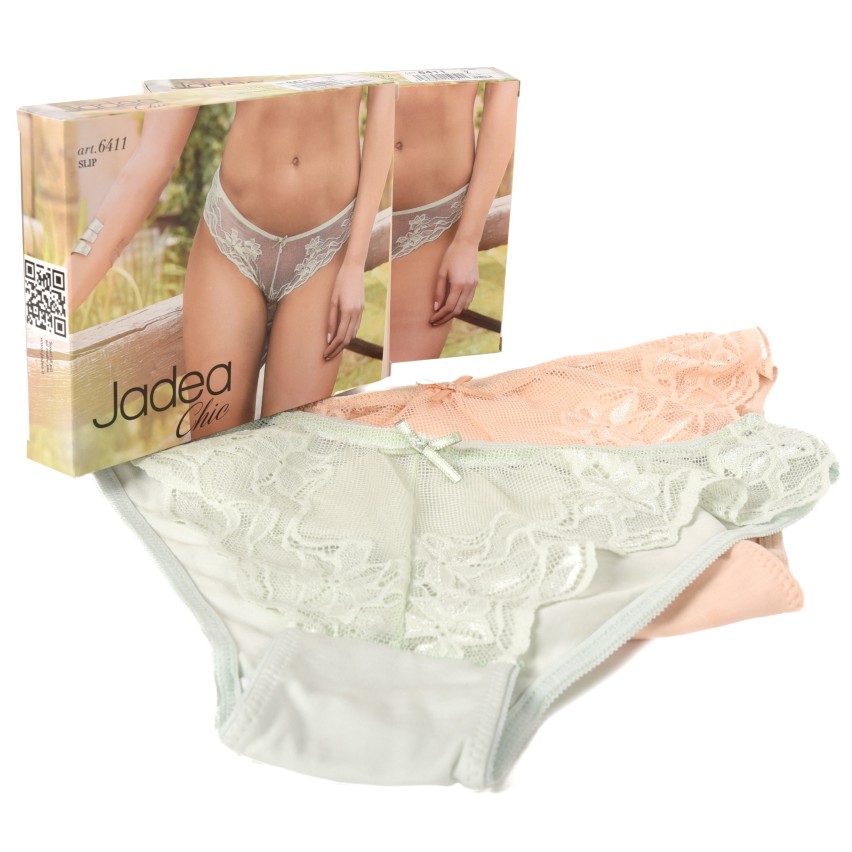Slip donna Jadea 6411 cotone e inserti in pizzo 2 pezzi