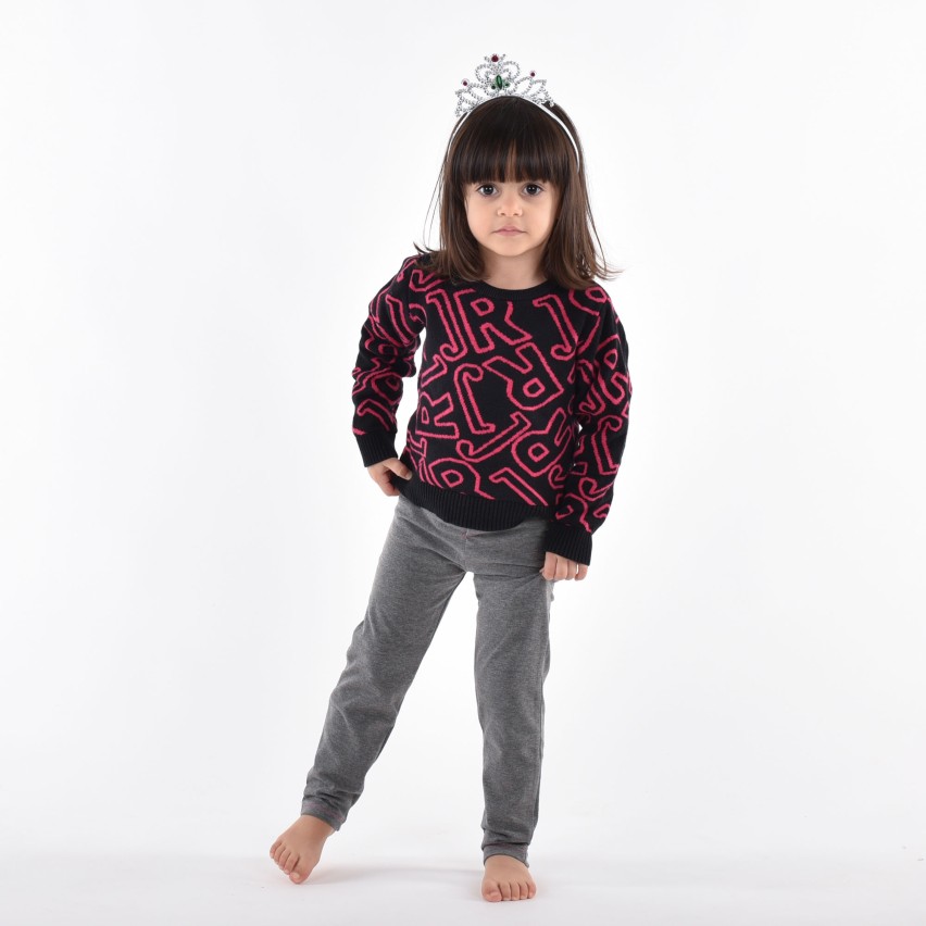 Leggings bimba caldo cotone grigio Meritex impunture rosa | Intimorosa