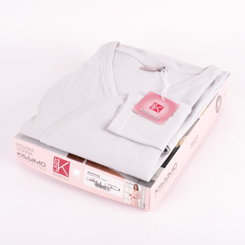 Vestaglia donna caldo cotone interlock con cinta Biancaluna D2102 ...