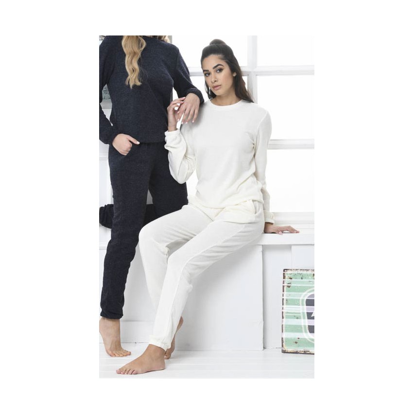 Pigiama tuta in maglia angora Biancaluna art. New York Crema | Intimorosa