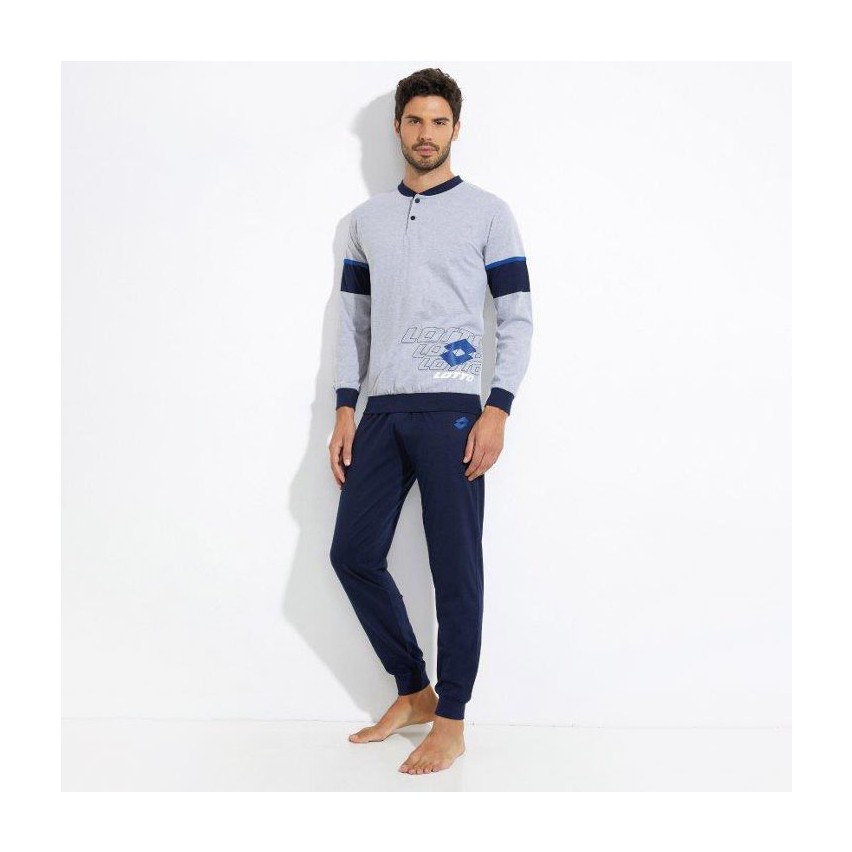 Pigiama uomo cotone leggero Lotto grigio blu sportivo LP1044 | Intimorosa