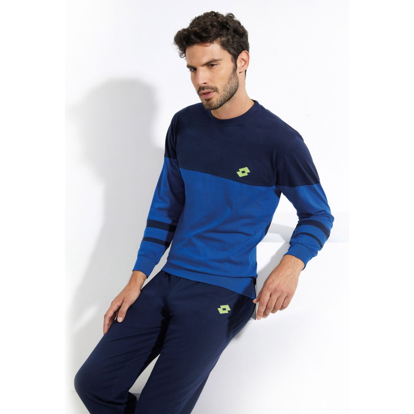 Pigiama uomo cotone primaverile Lotto LP1049 azzurro blu | Intimorosa
