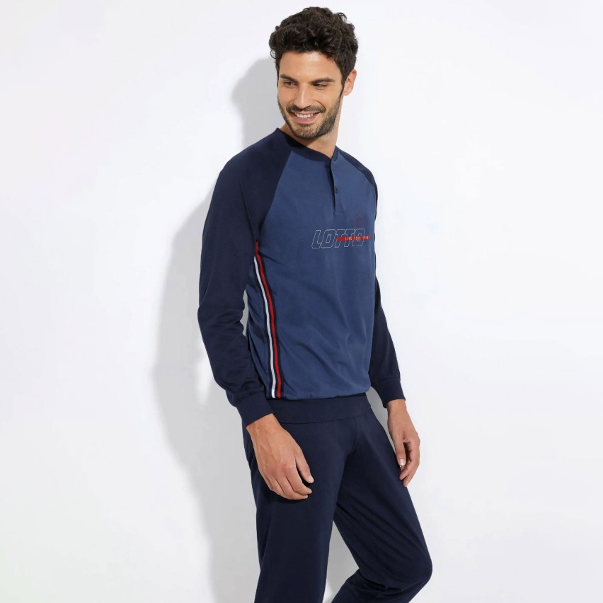 Pigiama uomo sportivo cotone leggero Lotto LP1042 jeans blu | Intimorosa