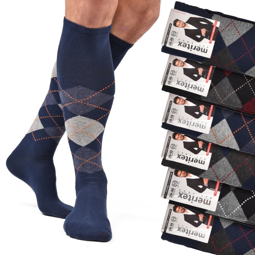 Calze uomo Meritex 150 in caldo cotone fantasia rombi 6 paia | Intimorosa