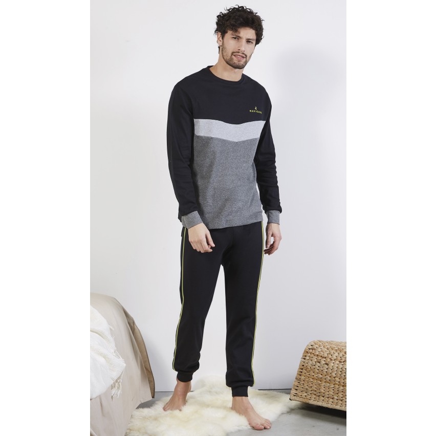 Pigiama uomo caldo cotone interlock Navigare sportivo nero B2141358 ...