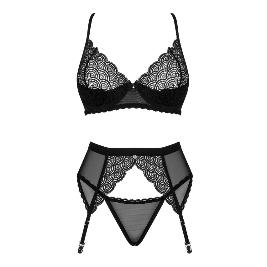 Sexy set 3 pz reggiseno ferretto + perizoma + reggicalze Obsessive Chemeris