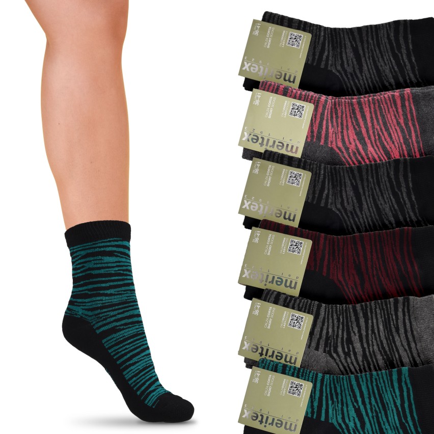 Calze donna caldo cotone 6 paia corte fantasia Meritex 3596 A | Intimorosa