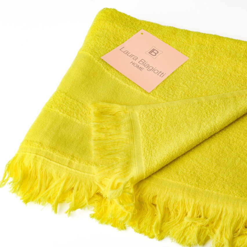 Telo mare Laura Biagiotti spugna jacquard "Shae" giallo con frange 100% cotone | Intimorosa