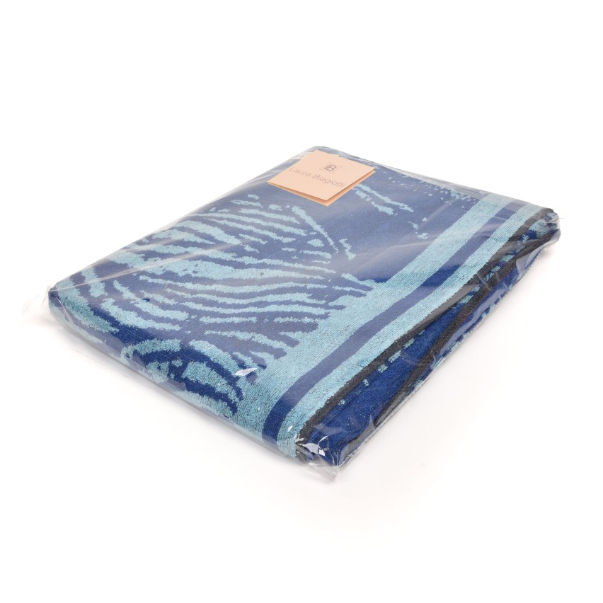 Telo mare Laura Biagiotti spugna jacquard "Shuri" blu 100% cotone | Intimorosa